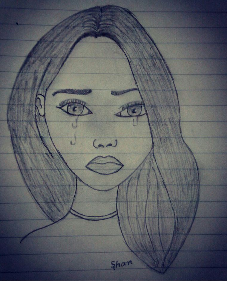 Pencil Sketch Of A Girl Crying